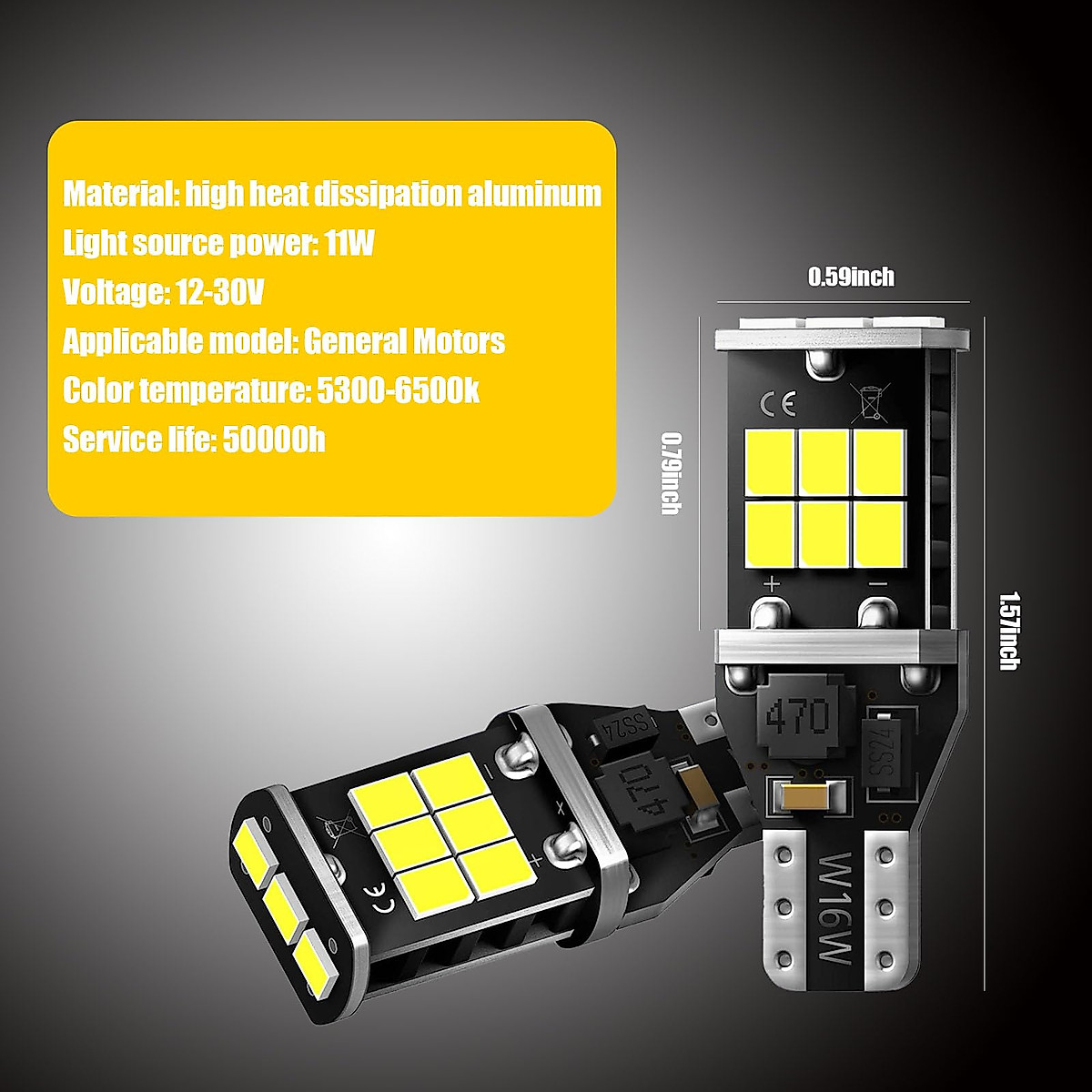 gunhunt 2 PCS Car Illumination Lights, T15 Reverse Light, Super Bright LED Bulb, High Power Decoding 3535 Chip Bulbs, Extremely Super Bright, Universal Bulbs Replacement (White Light)