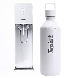 Tepist ThirtyO 30oz Stainless Steel Bottle Compatible with Sodastream Machines | Powder Coated White | Vacuum Sealed | Double Walled | Leak-Proof | Easy to Carry | Reusable Bottle