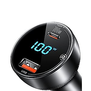 Baseus 100W USB C Car Charger, PPS PD3.0 QC4.0 Super Fast Charging Type C Car Charger with LED Display Adapter Compatible with MacBook Pro Laptop iPad iPhone 14/13 Pro Max Samsung S22 S21 Ultra/Tab S8
