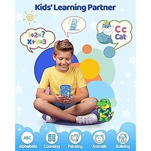 KOKODI Kids Smart Phone Toys, Touchscreen HD Dual Camera Cell Phone for Kids, Christmas Birthday Gifts Dinosaur Toddler Play Phone for Boys 3-10, Travel Toy Preschool Learning Toy for Kids