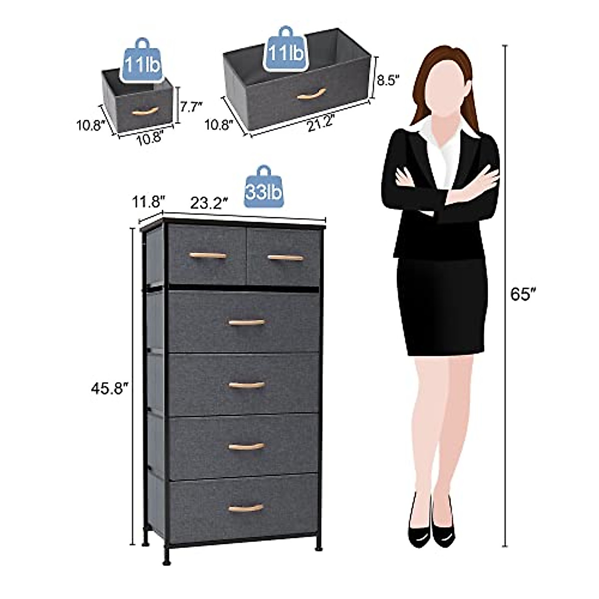 Crestlive Products Vertical Tall Fabric Dressers for Bedroom, Storage Tower - Sturdy Frame, Wood Top & Handles - Organizer Unit for Home Dorm