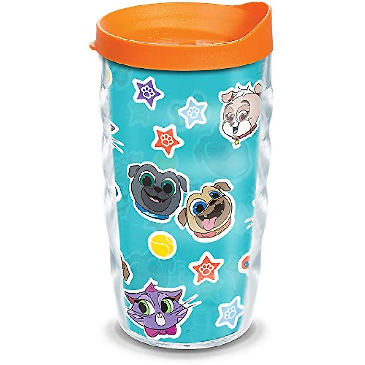 Tervis Disney - Puppy Dog Pals Collage Insulated Plastic Tumbler with Wrap and Orange Lid, 10oz Wavy, Clear