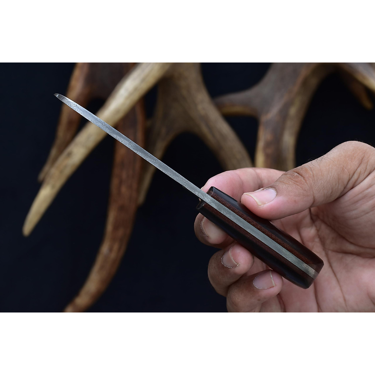 Knives Ranch Damascus Steel Small Castrator with Indian Rosewood Handle Dual Carry Vertical or Horizontal Cowboy Crossdraw Leather Sheath (3177-IRW)