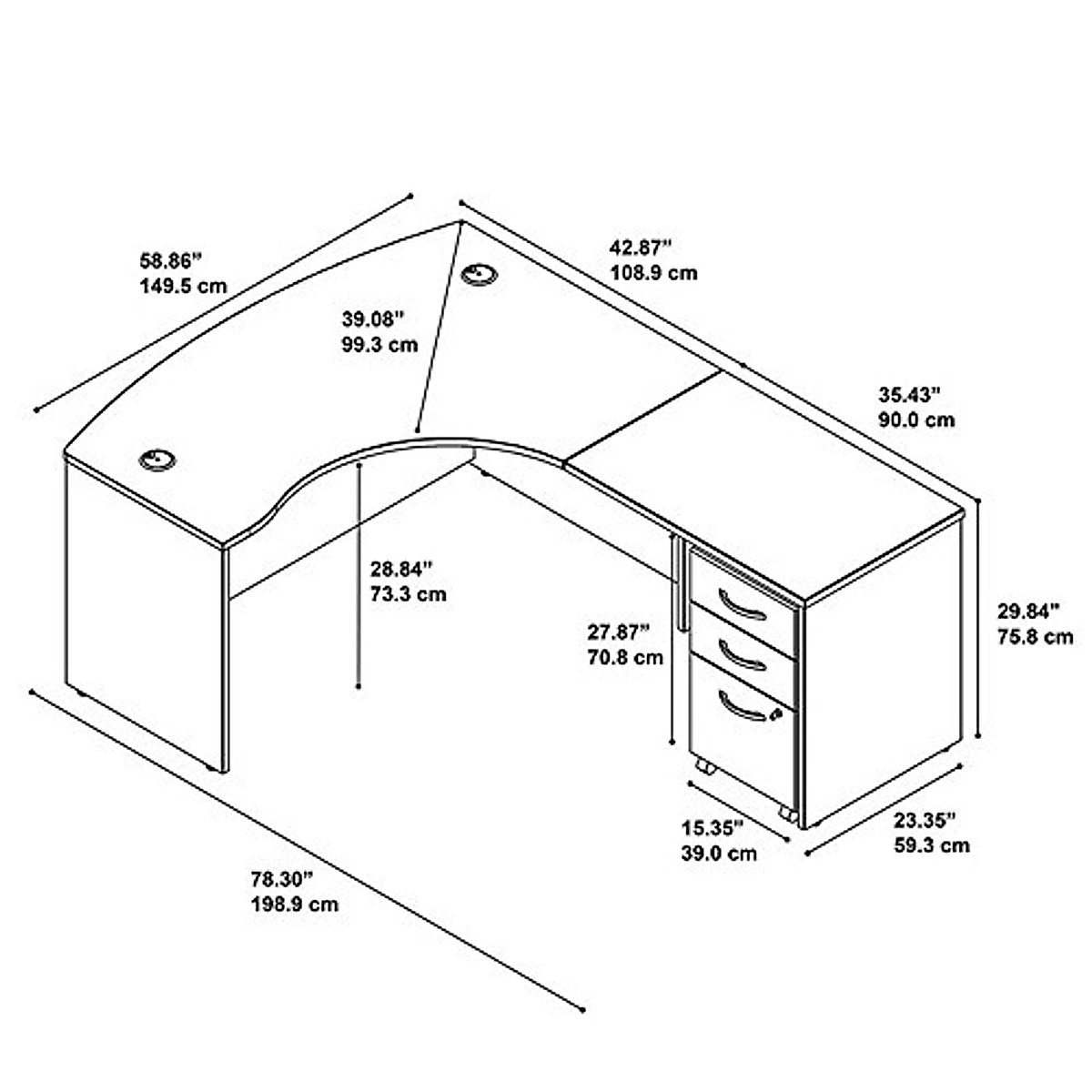 Bush Business Furniture Series C Right Handed L Shaped Desk with Mobile File Cabinet in Hansen Cherry