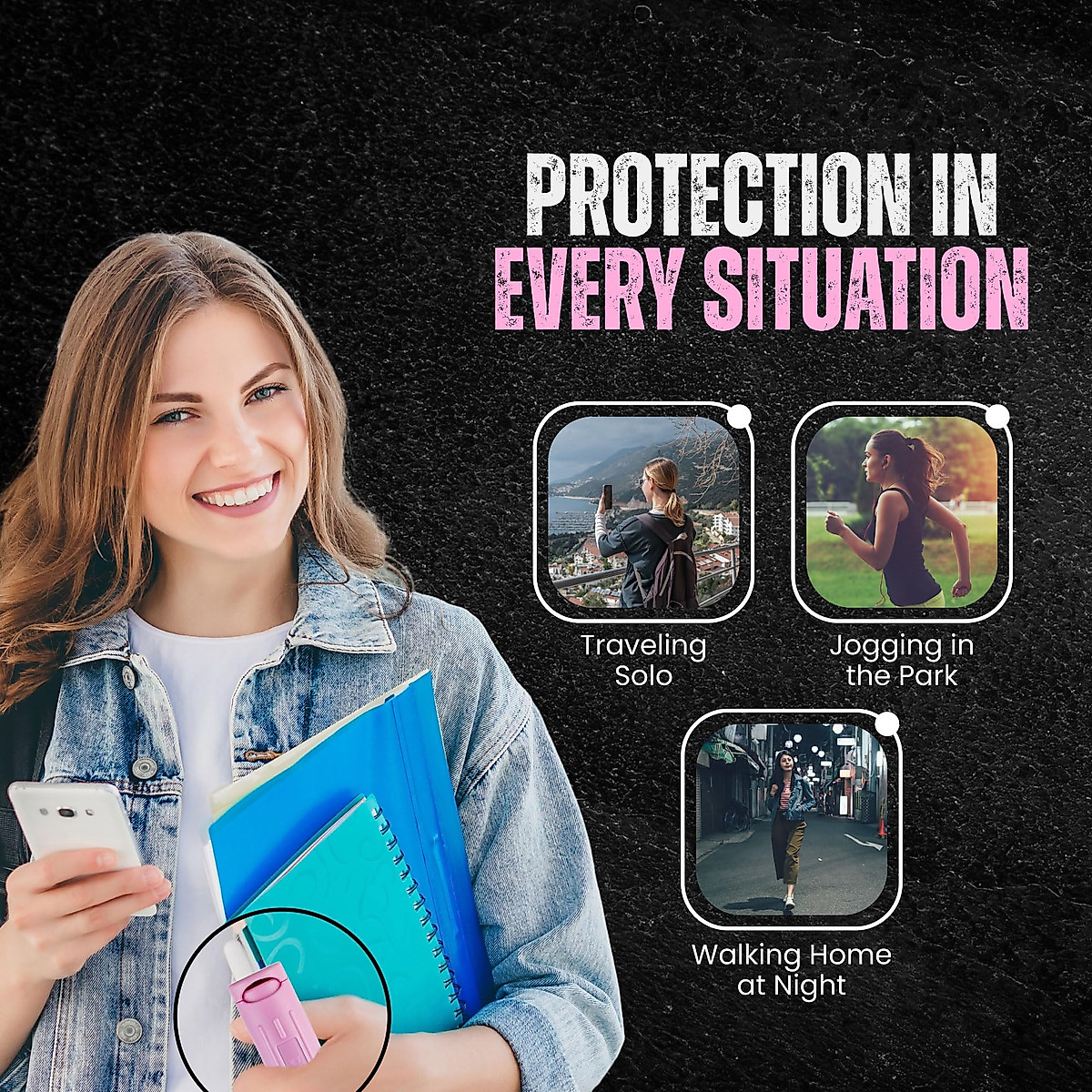 Police Magnum Personal Safety Alarm & Pepper Spray Combo Self Defense Pack for Women- Loud 135db Siren with Light & Max Strength Flip Top Pepper Spray Protection (Pink)