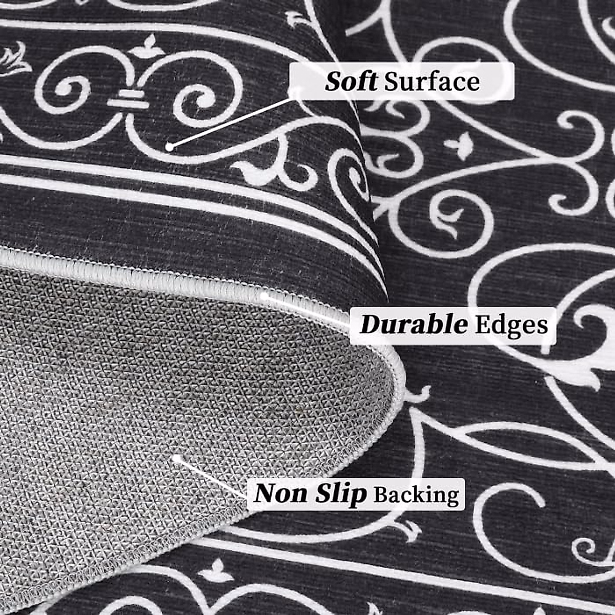 COZYLOOM 9x12 Rug Washable Living Room Rugs Moroccan Area Rug for Bedroom Nursery Vintage Floral Office Rug Non-Slip Backing Throw Rugs Modern Area Rug Distressed Room Decor Ghothic Rug Black Rug