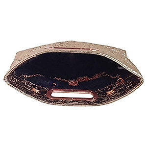 Crushed Metallic Top Handle Clutch, Rose Gold