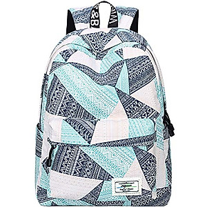 mygreen Backpack for Teens, Fashion Geometric Pattern Laptop Backpack College Bags Shoulder Bag Daypack Bookbags Travel Bag Blue&Green&Orange