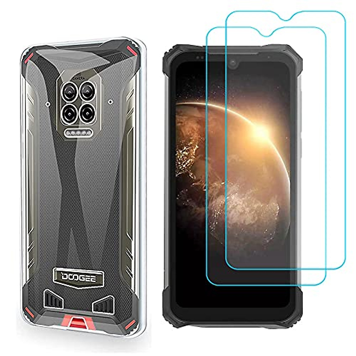 Ytaland for DOOGEE S86 / DOOGEE S86 Pro Case, with 2 x Tempered Glass Screen Protector. (3 in 1) Crystal Clear Silicone Shockproof TPU Bumper Protective Phone Case Cover
