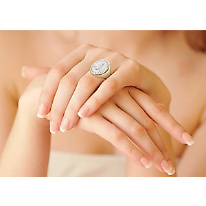 Miabella 18K Gold Over Sterling Silver Genuine Italian 2-Lira Bee Coin Retro Signet Ring for Women (7)