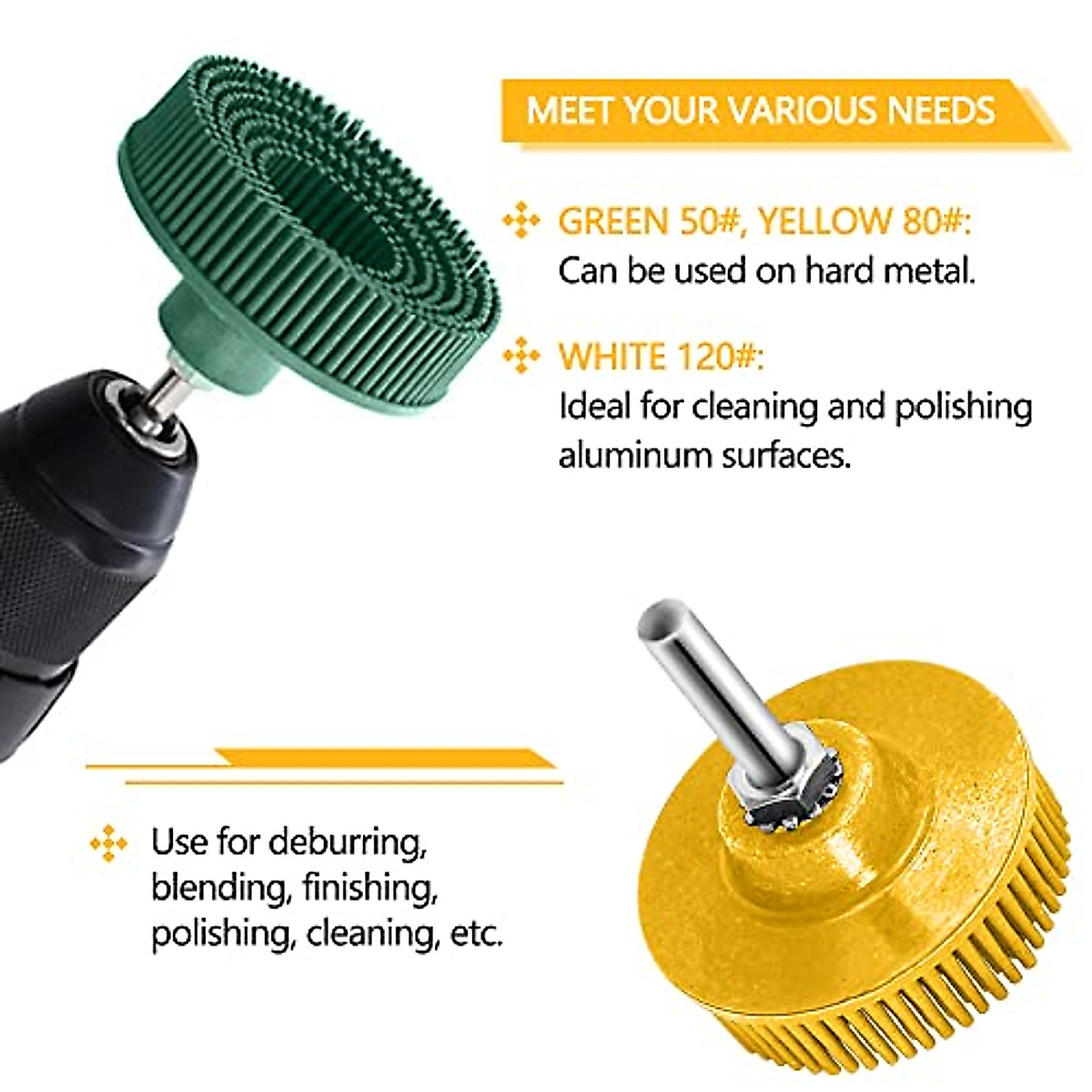 6 Pack 2 Inch Bristle Disc Grit 50# 80# 120# with 1/4" Shank Attachment Abrasive Coating Removal Disc for Metal (6, 2 inch)