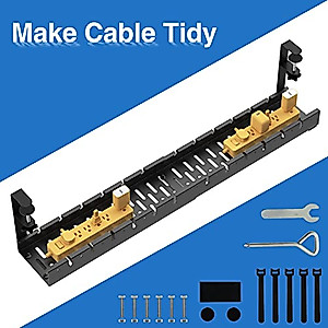 No Drilling Extendable Under Desk Cable Management, Metal Cable Management Tray Under Desk with Clamp, Retractable Power Strip Cord Holder for Wire Management 31Inch