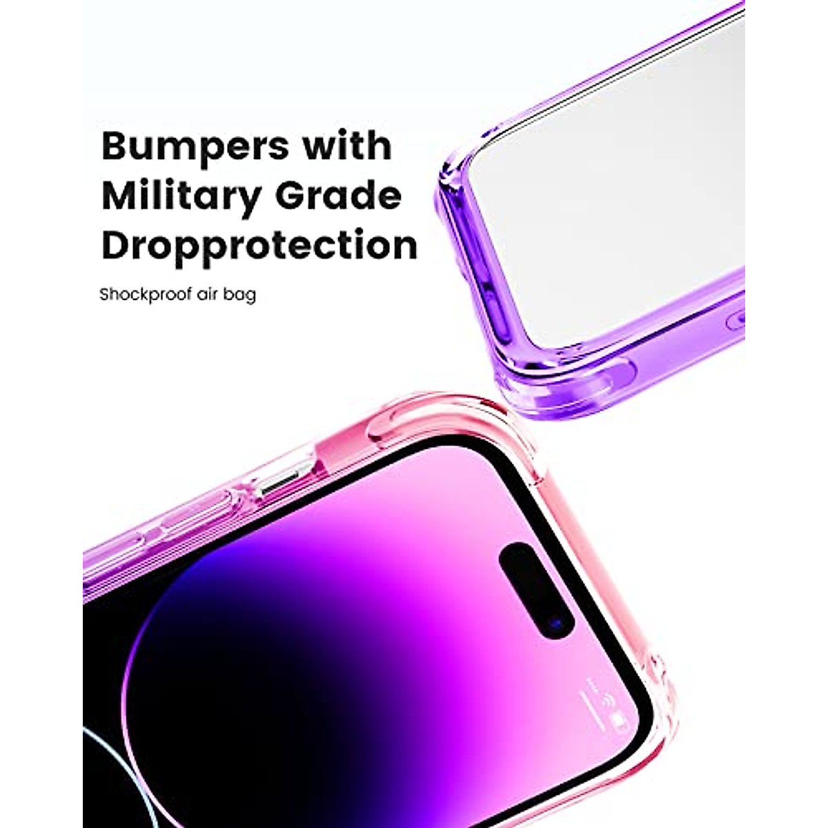 Mkeke for iPhone 14 Pro Case, [Military Grade Protection] [Not Yellowing] Shockproof Phone Case for Apple iPhone 14 Pro 2022 - Pink to Purple