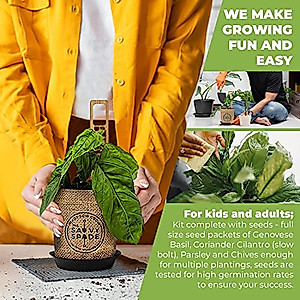 Herb Garden Kit Indoor - Non GMO, Heirloom Herb Seeds - Cilantro, Oregano, Parsley and Basil Seeds for Planting - Gardening Gifts - Made in USA (Herb Garden Kit Indoor)