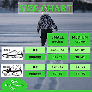 Kids Ice Cleats - Snow Crampons for Hiking Boots & Shoes with 14 Stainless Steel Spikes, Anti Slip Traction Grips for Boys and Girls, Snow Cleats for Hiking, Walking & Climbing (Small, Green)