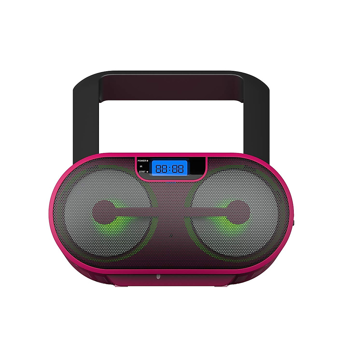 Riptunes CD Player Boombox Portable Radio AM/FM Bluetooth Boombox MP3/CD, USB, mSD, Aux, Headphone Jack Stereo Sound System with Enhanced Bass, LED Lights, LCD Display with Remote, Pink