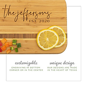 Personalized Bamboo Cutting Board Mothers Day Gift Engraved Wedding Gift w/Wooden Inlay, Customizable 9" x 6.5"(Barbados)
