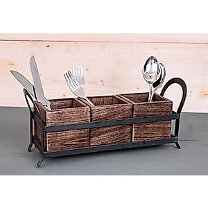 Eximious India Wooden Utensil Cutlery Holder Caddy Flatware and Silverware Organizer Spoons, Forks, Knifes and Napkin Supplies (Design 8)