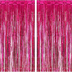 2 Pack 3ft X 9.8ft Pink Fringe Tinsel Backdrop for Birthday Party Foil Fringe Curtain Party Streamers for Party Decorations