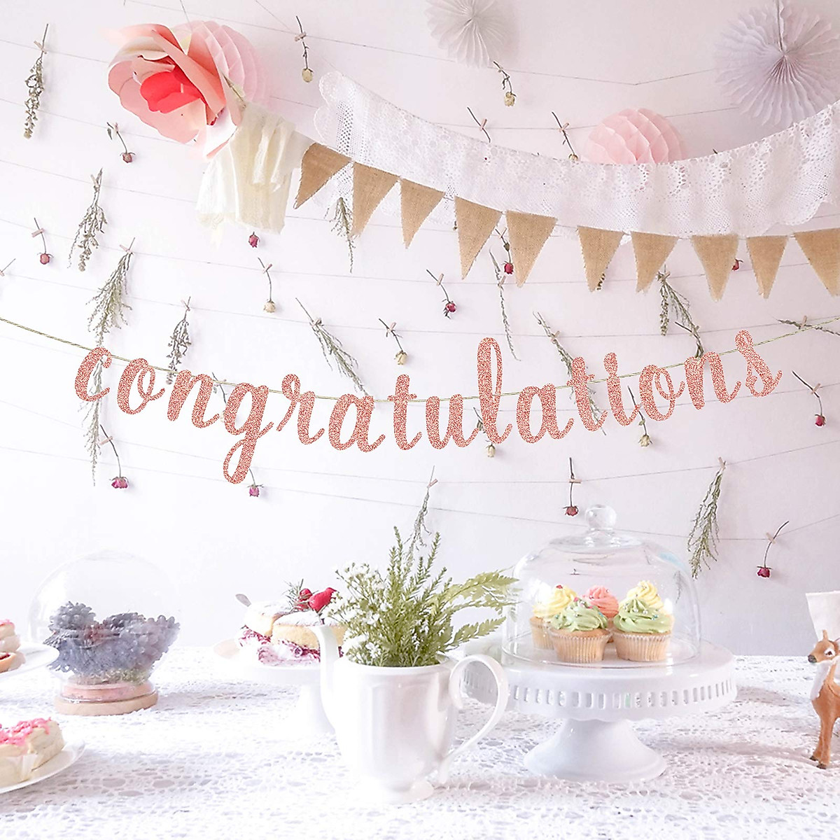 WeBenison Glitter Congratulations Banner for Congrats Grad - Wedding Anniversary - Baby Shower - Birthday - Retirement Party Decor Supplies Rose Gold