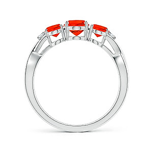 Angara Natural 0.98 Ct Fire Opal and 0.04 Ct Diamond Three Stone Ring for Women in 14K White Gold (Grade-AAAA | Size-7x5mm) | Birthday, Engagement, Anniversary Jewelry Gift For Women
