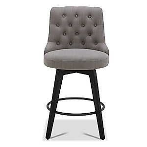 Watson & Whitely Modern Swivel Bar Stools, Performance Fabric Upholstered Counter Height Bar Stool with Back, Solid Wood Legs, 26" H Seat, Set of 2, Flint Grey