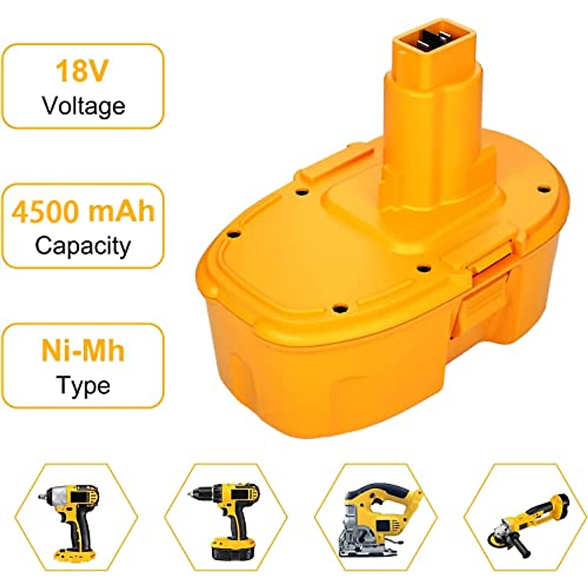 [Upgraded to 4.5Ah]2Pack DC9098 DC9096 Battery Compatible with Dewalt 18 volt Battery Replacement DC9099 DC970 Ni-Mh DW9095 DW9096 DW9098 DW9099 DE9039 DE9095 DE9096 DE9098 for dewalt 18v xrp battery