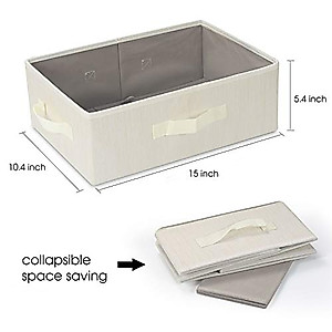 AILINA 3 Packs Large Fabric Storage Bins, Foldable Beige Storage Baskets for Shelves, Decorative Organizing Baskets with Double Handles for Bathroom Baby Cloth Nursery, 15 x 10.4 x 5.4 inch