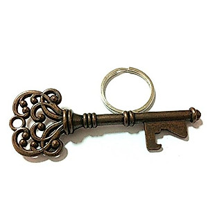 Butler in the Home® Bottle Butler Beer Bottle Opener Keychain Skeleton Key Soda Keychain, Antique Bronze