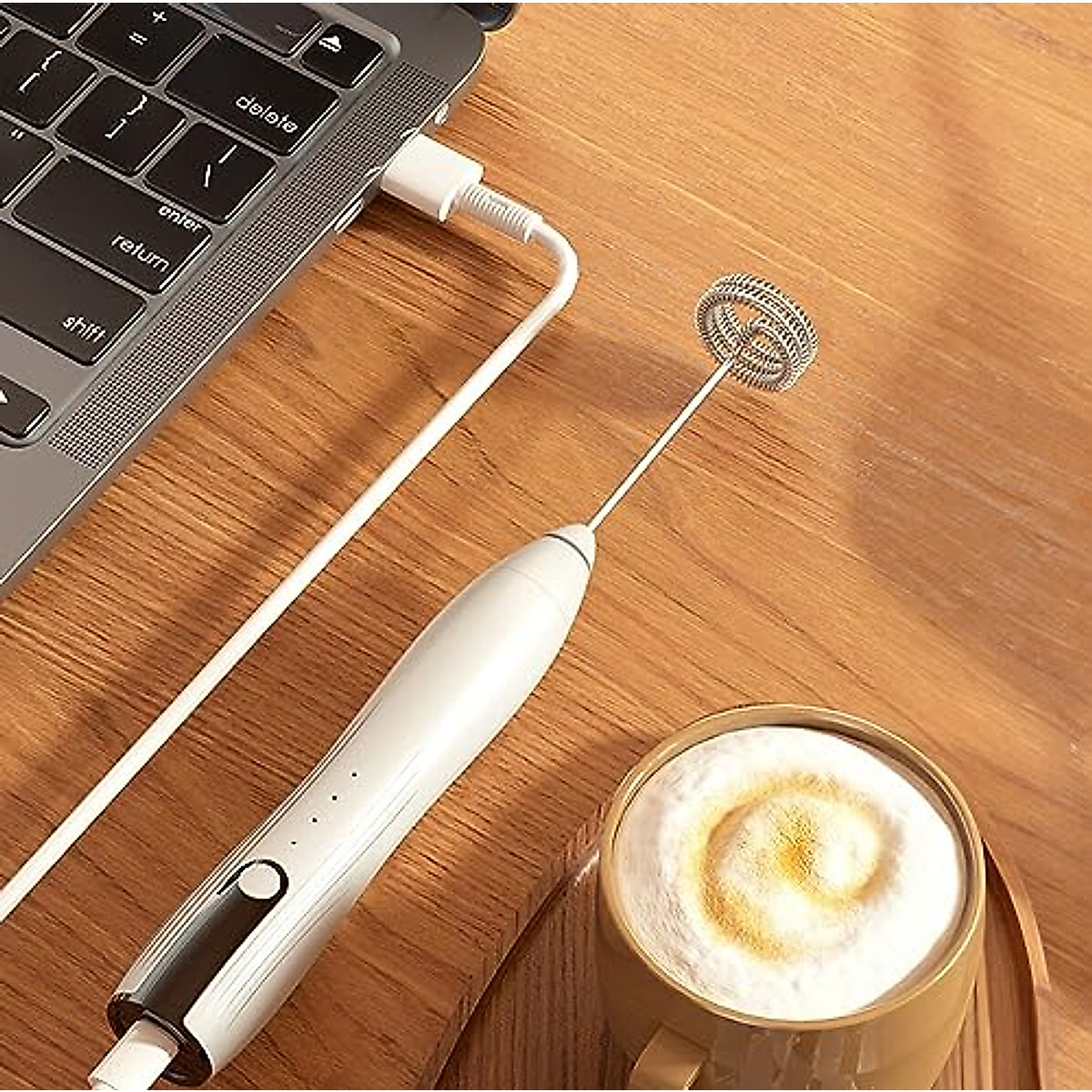 Yuehuam Handheld Milk Frother USB Rechargeable Electric Whisk Coffee Frother Mixer with 3 Whisks 3 Speeds Adjustable Drink Mixer Foam Maker Blender for Latte Cappuccino Hot Chocolate