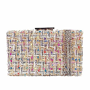 Weaved Fabric Hard Case Box Clutch,White