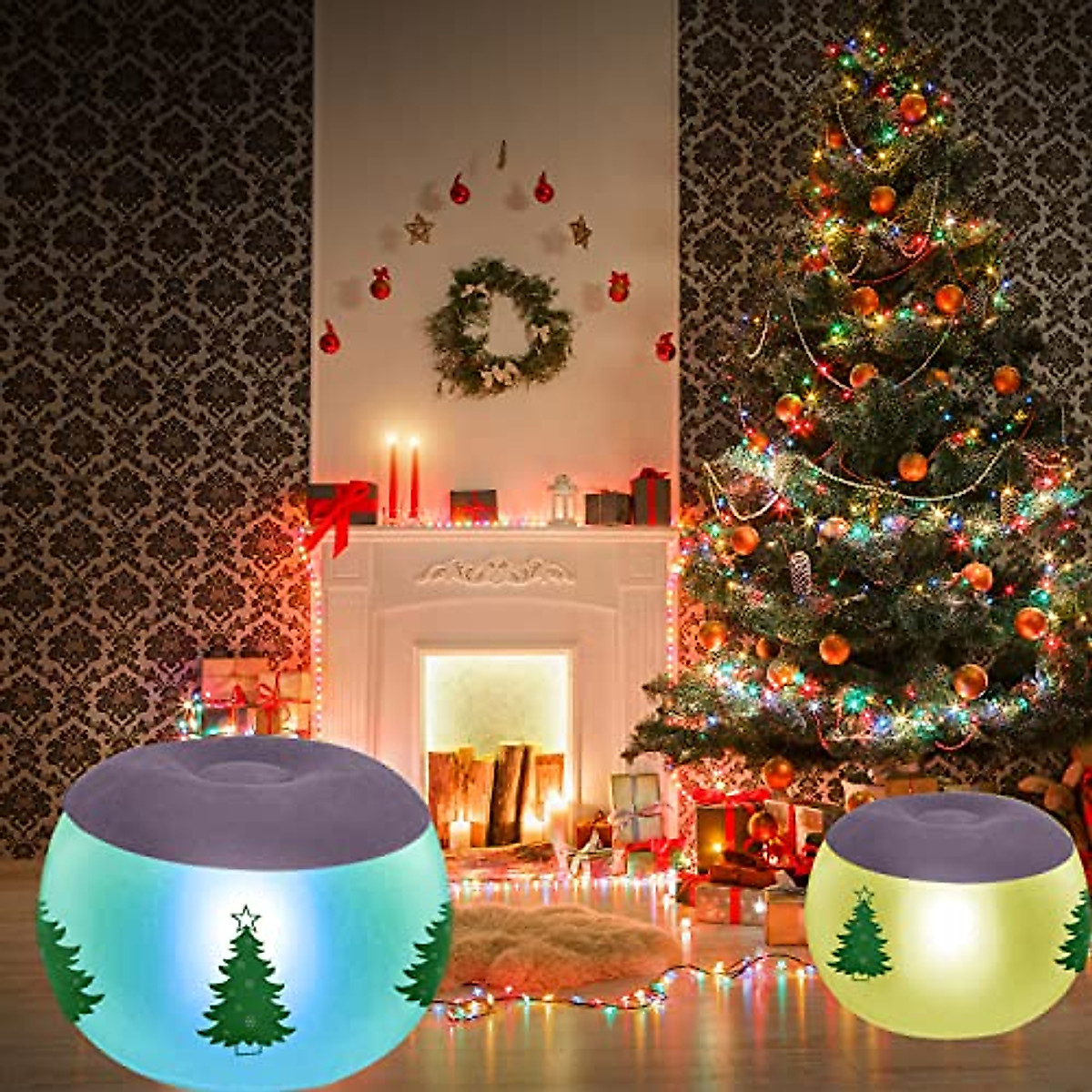 Ccinnoe Inflatable Illuminated LED Ottoman for Christmas Party, LED Air Ottoman, Blow Up LED Lights Chair, Lazy Couch with LED Light Mood Lamp for Party, Yard, Indoor Rooms
