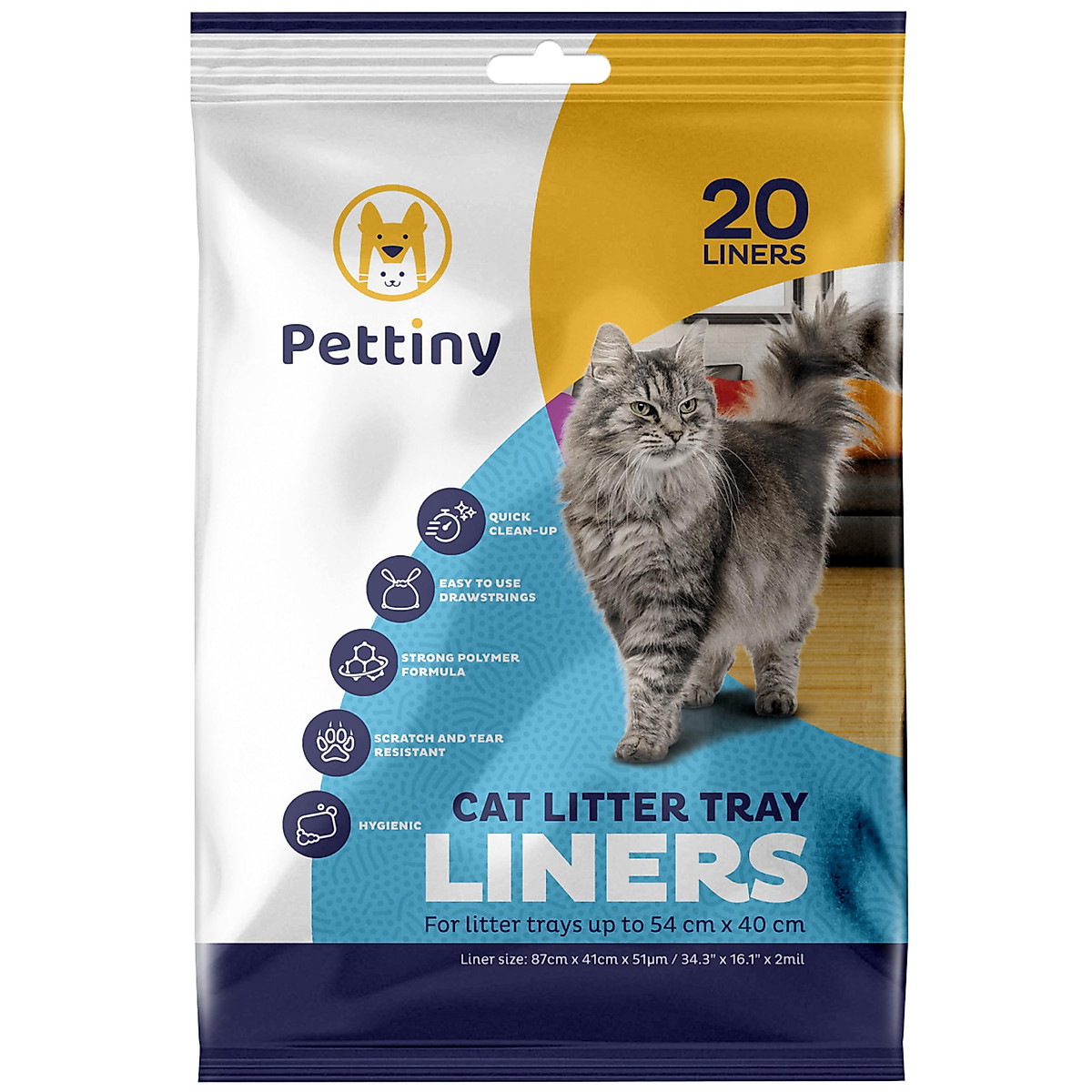 Cat Litter Box Liners with Drawstrings - 34" x 16" Scratch Resistant Cat Litter Bags for Medium & Large Litter Trays - Kitty Litter Bags and Cat Box Liners - Easy to Use Cat Litter Liners - 20 Count