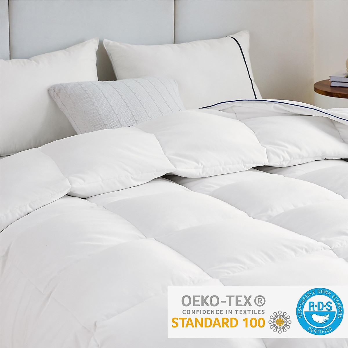 Bedsure Feather Down Comforter King Size - All Season Down Duvet Insert King, Luxurious Hotel Bedding, Feather Down Comforter, Noiseless Down Duvet with 8 Tabs (106"x90", White)