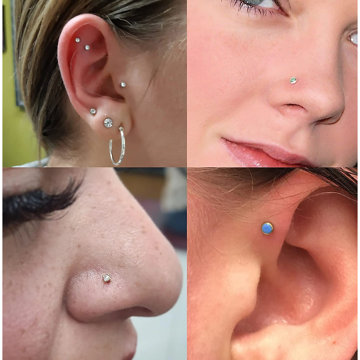 LOAYHOAY 16PCS 16-18G Stainless Steel Threadless Push in Nose Stud Ring for Women Men Lip Ring CZ Flower Heart Cartilage Helix Earring Piercing Set (18 Gauge 6mm)