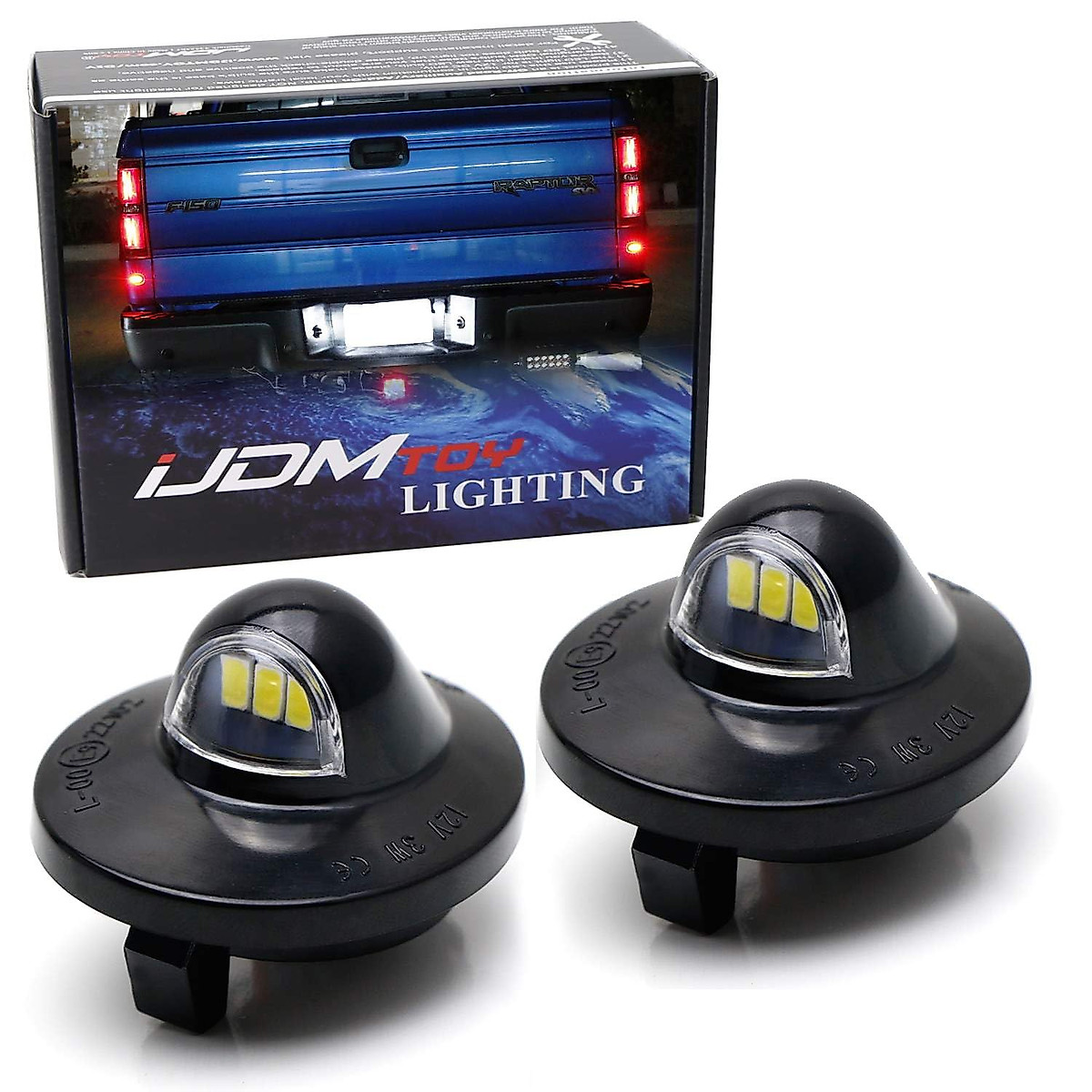 iJDMTOY OEM-Fit 3W Full LED License Plate Light Assembly Kit Compatible with Ford F150 Ranger Raptor Explorer Sport Trac, Powered by 3pcs Xenon White LED Diodes