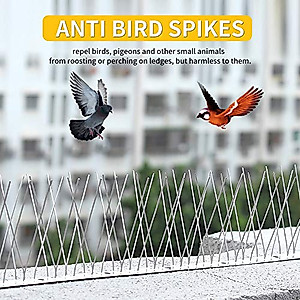 Recie Bird Spikes for Pigeons Small Birds, Premium Stainless Steel Bird Deterrent Spikes, Durable Flexible Anti Bird Spikes to Keep Birds Away Cover 10.8 Feet (10Pack - Unassembled)