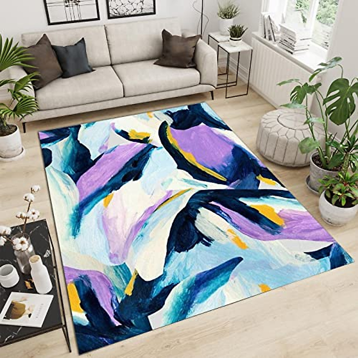 Purple Blue Gradient Graffiti Area Carpet, Modern Art Aesthetic Design Decorative Rug, Washable Rug Non-Slip Breathable Durable Portable Suitable for Living Room Bedroom Boy Girl6 x 8ft