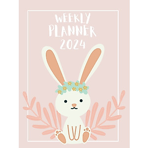 2024 Weekly Bunny Rabbit Planner: Large One Year Monthly Planner From January 2024 to December 2024 (12 Months) With Federal Holidays | Monthly Weekly Agenda & Schedule Organizer