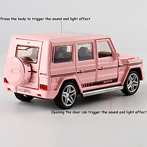 iLooboo Alloy Collectible Pink Benz G65 AMG Toy Vehicle Pull Back Die-Cast Car Model with Lights and Sound