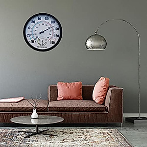 LayscoPro Indoor Outdoor Thermometer Garden Wall Patio Weather Thermometer Hygrometer, No Battery Needed Large Number for Easy Reading, Hanging Decor Round 10" in Diameter (Black)