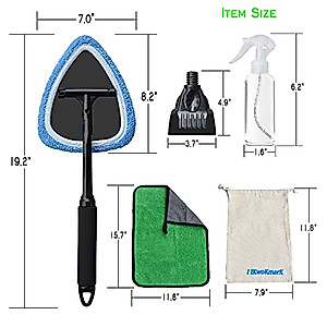 Windshield Cleaner Wand - Car Window Cleaning Tool Auto Glass Wiper Kit Pack with Ice Scraper Replacement Pad Towel Spray Bottle Storage Bag TTL 7 PCS