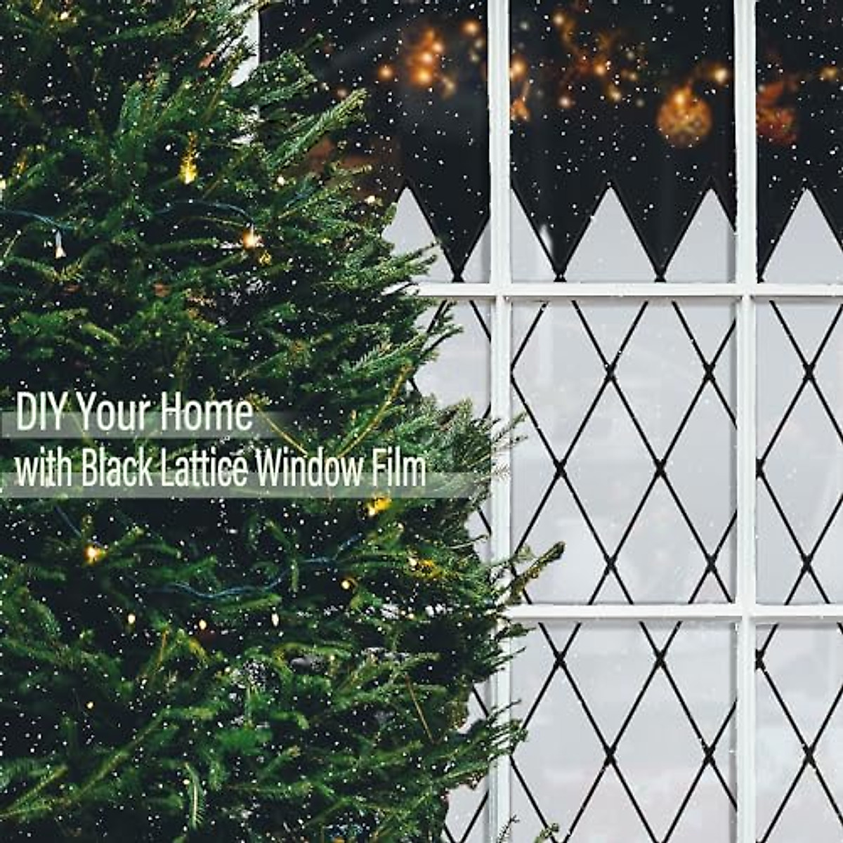 FEOMOS Window Privacy Film, Frosted Glass Window Film, Static Cling Window Tint for Home Décor & Anti UV, Black Lattice Sun Blocking Window Covering 17.3x78.7 inches