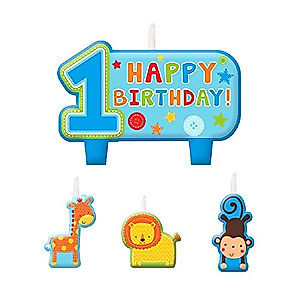 Amscan One Wild Boy 1st Birthday Candle Set, Medium, Blue