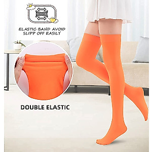 AGITATESAND Orange Socks Over Knee Stretchy Thigh High Opaque Stockings Halloween Party Costume Cosplay Knee-High Socks For Women…