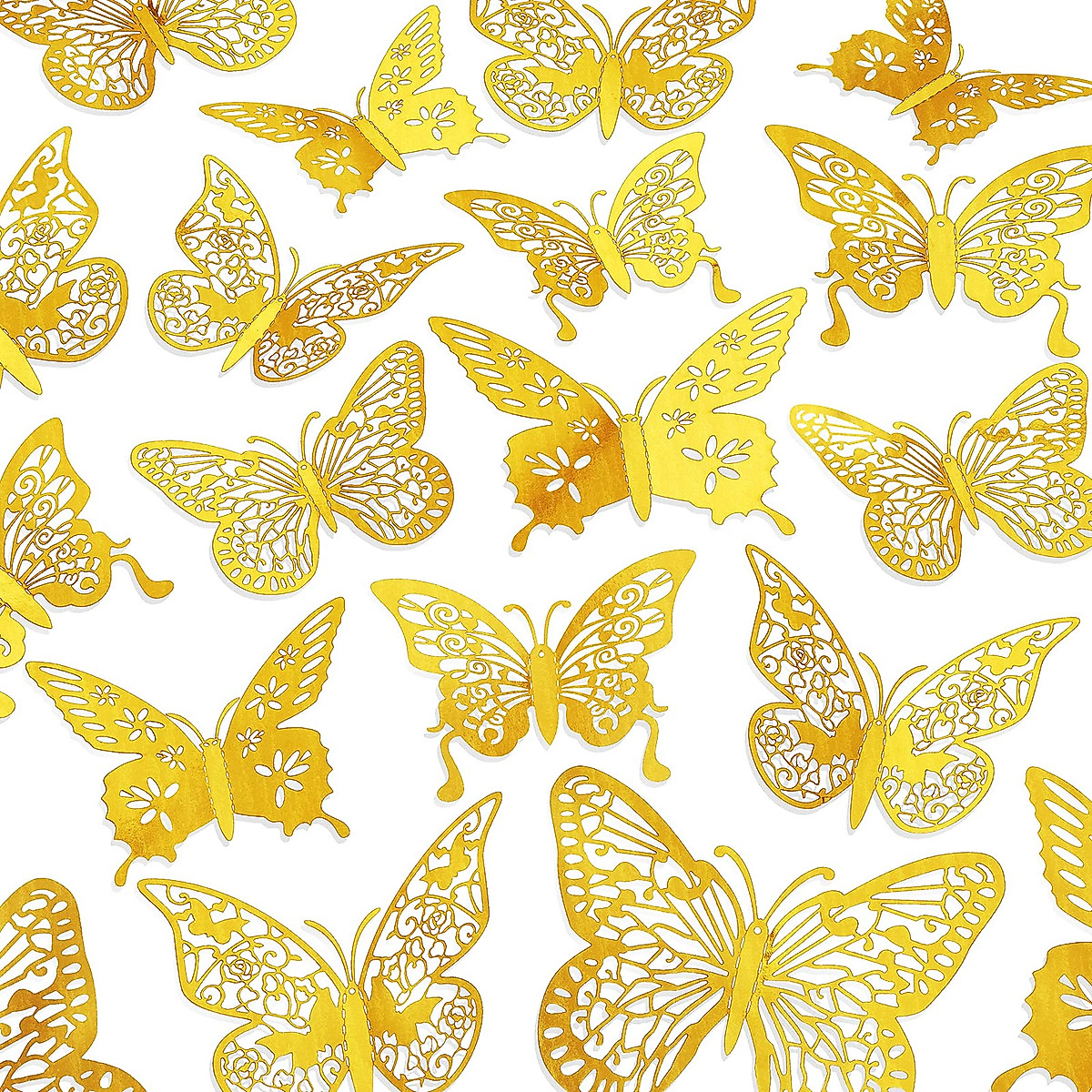 3D Butterfly Wall Decor, 48 Pcs 4 Styles 3 Sizes, Removable Butterfly Wall Stickers Gold Butterflies for Party Cake Decorations Kids Bedroom Nursery Classroom Wedding Decor DIY Gift (Gold)