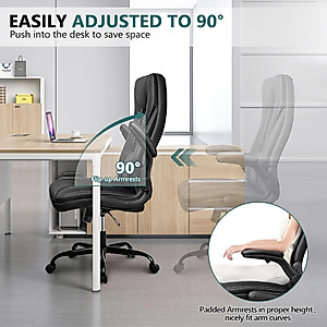 Guessky Office Chair, Big and Tall Office Chair Executive Office Chair Ergonomic Leather Chair with Lumbar Support High Back Home Office Desk Chairs Computer Chair with Adjustable Flip-Up Arms (Black)