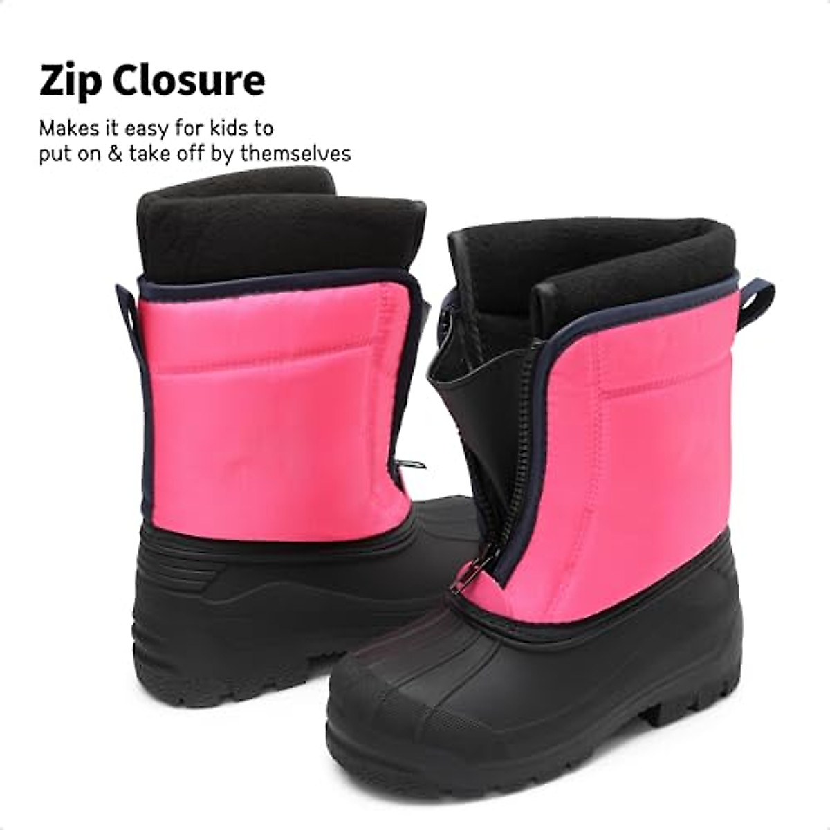 DREAM PAIRS Boys Girls Waterproof Winter Snow Boots,Size 2 Little Kid,Fuchsia/Navy,KSTAR
