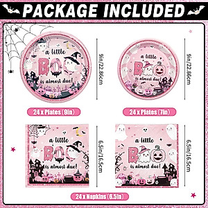 Yavxzvbw 183Pcs A Little Boo Is Almost Due Decorations Little Boo Baby Shower Decorations Girl Halloween Tableware Halloween Plates and Napkins for Halloween Baby Shower Decorations for Girl