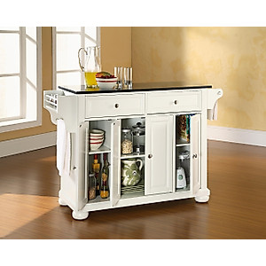 Crosley Furniture Alexandria Granite Top Rolling Kitchen Island Storage Cart, Microwave Stand, Spice Rack, White
